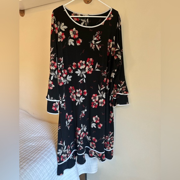Alfani | Dresses | Alfani Black Dress With Red And White Floral Design ...